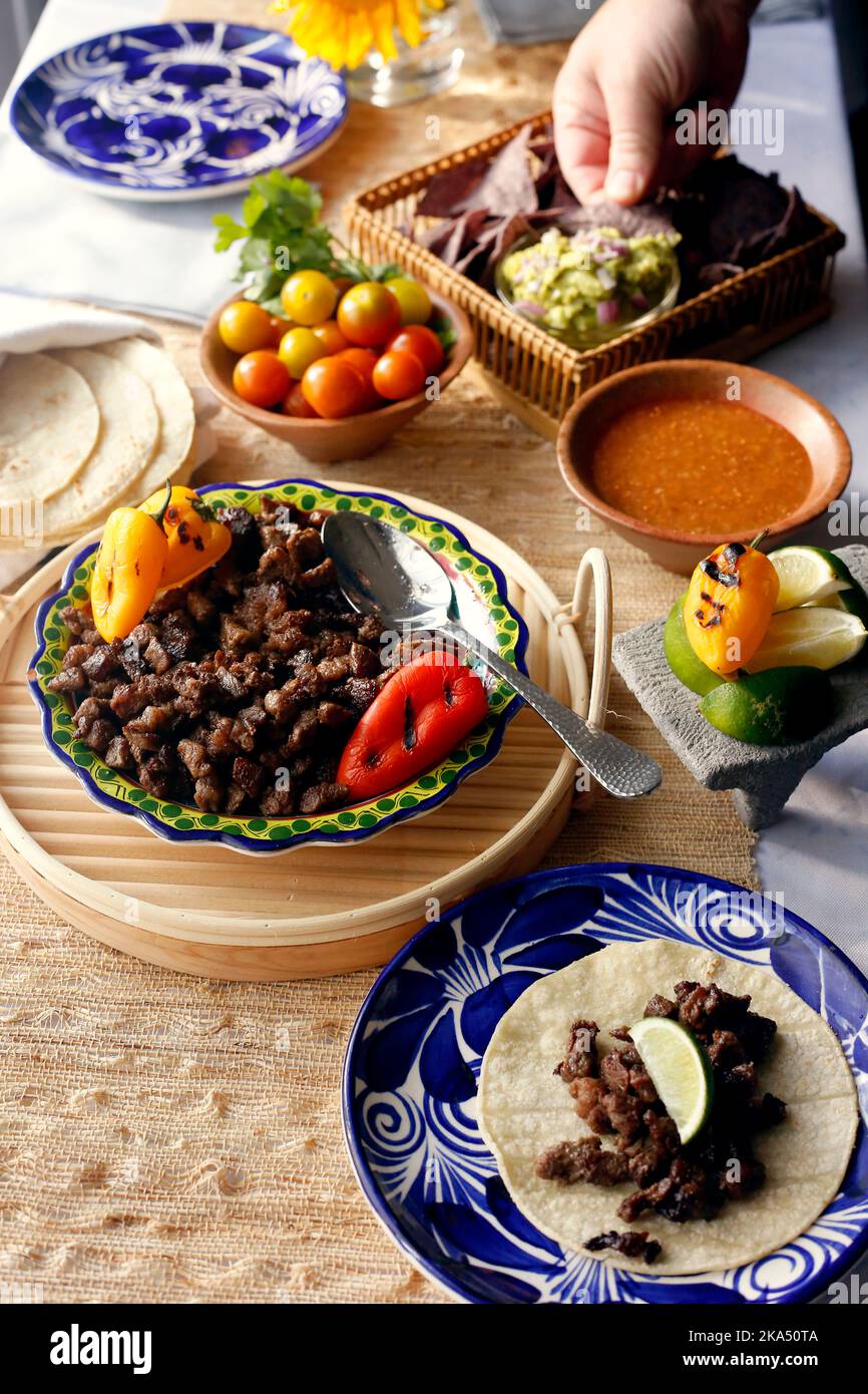 Mexican Taco Feast at Home Stock Photo - Alamy