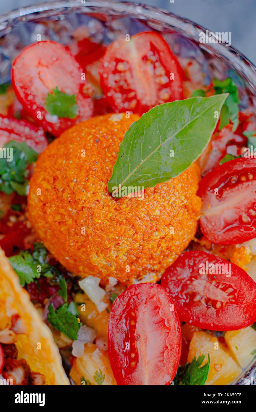 Pureed Vegie Salsa with Bay Leaf Garnish Stock Photo - Alamy