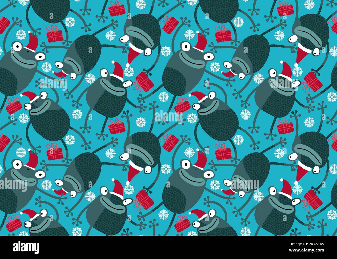 Cartoon festive animals seamless Christmas frogs pattern for wrapping ...