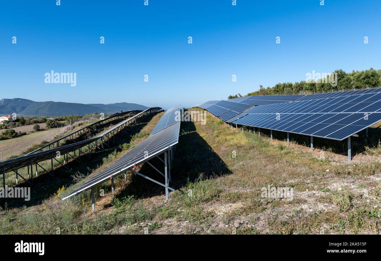 Farmland converted to harvesting solar energy. A solar farm Stock Photo ...