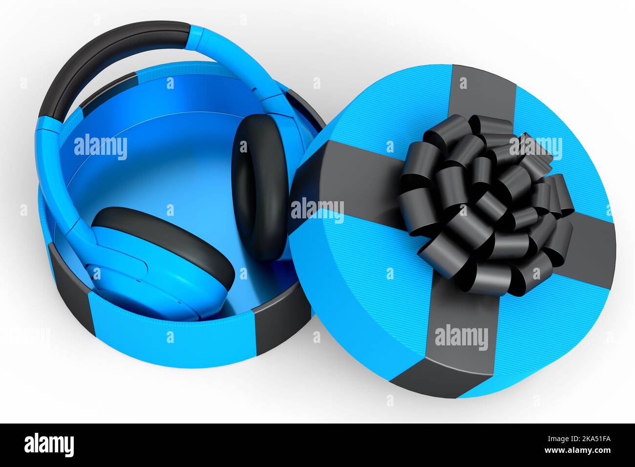 Gift boxes with headphones, ribbon and bow isolated on white background ...