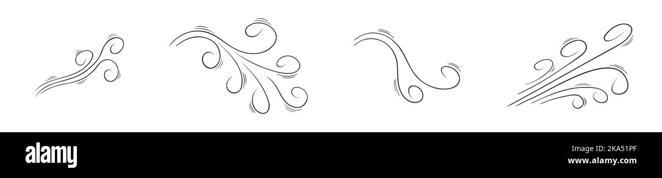Set of hand drawn air flow icons. Doodle wind blow effects collection ...