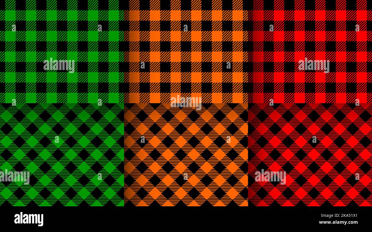 Set of gingham or vichy seamless patterns. Halloween or Thanksgiving ...