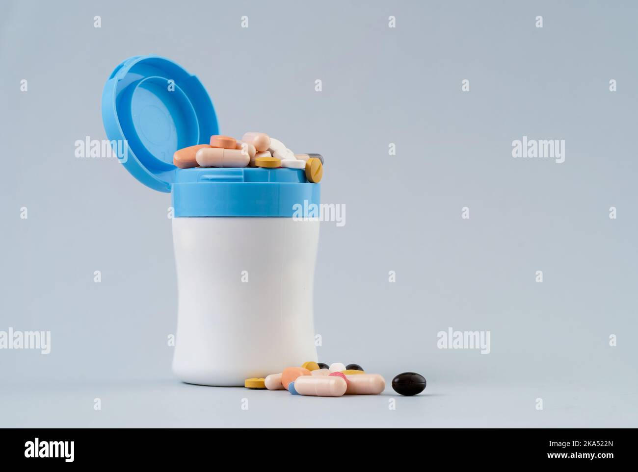 Close up photo of different kinds of pills and medicine. Concept of ...