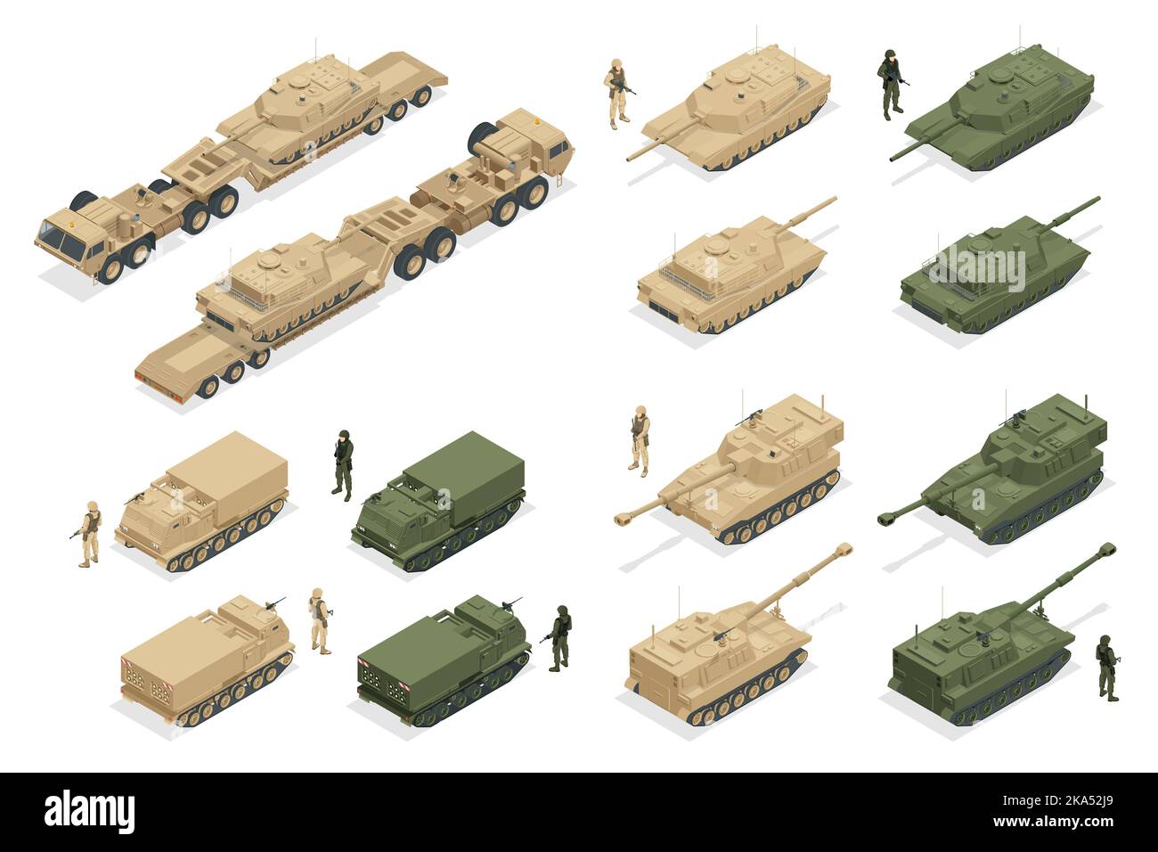 Isometric Military war set, Multiple Launch Rocket System, armored ...