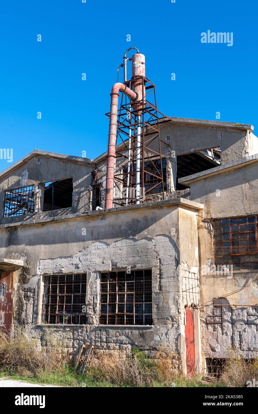 An abandoned derelict factory building that used to produce olive oil ...
