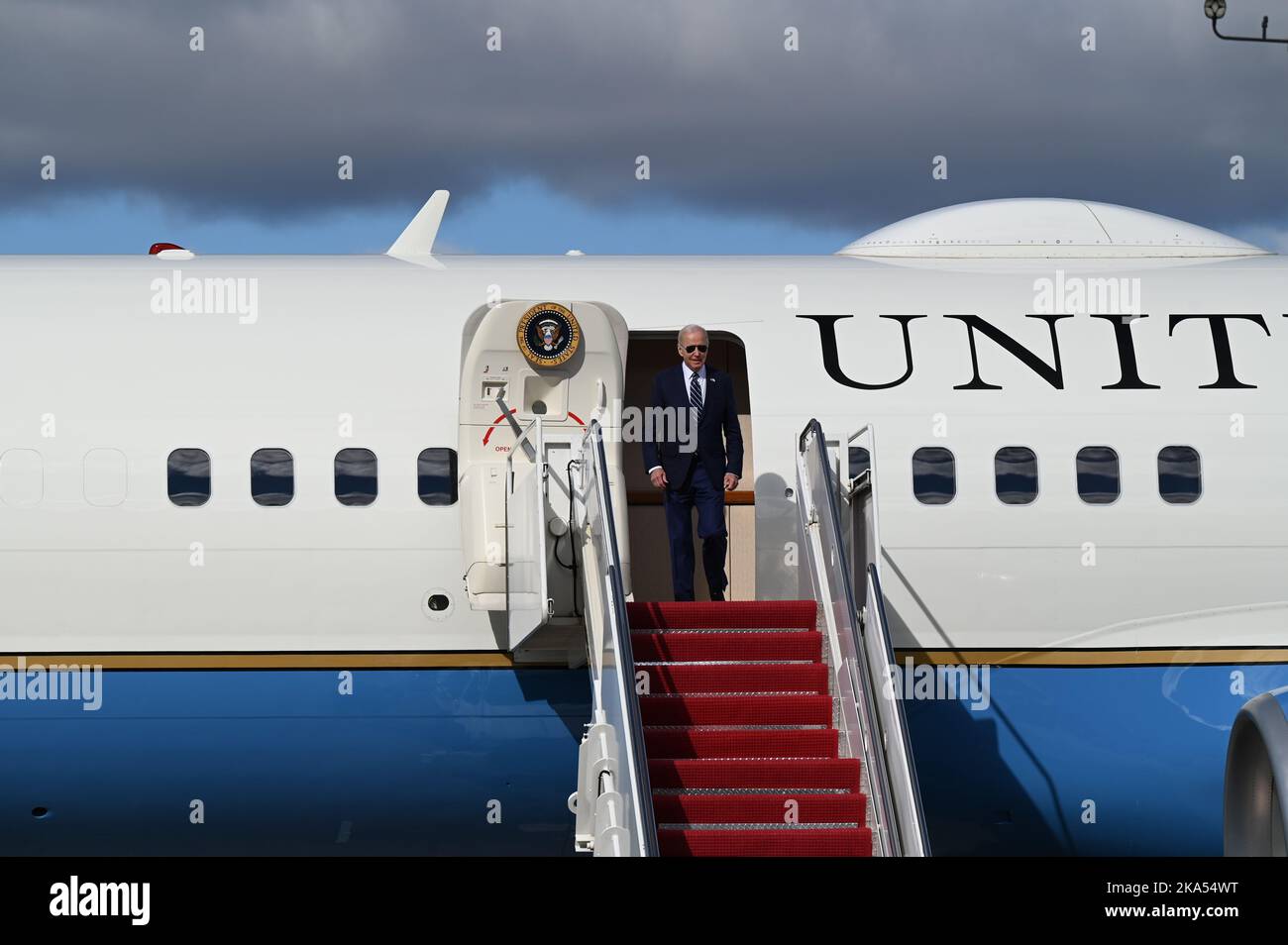U.S. President Joseph R. Biden lands at Hancock Air National Guard Base ...
