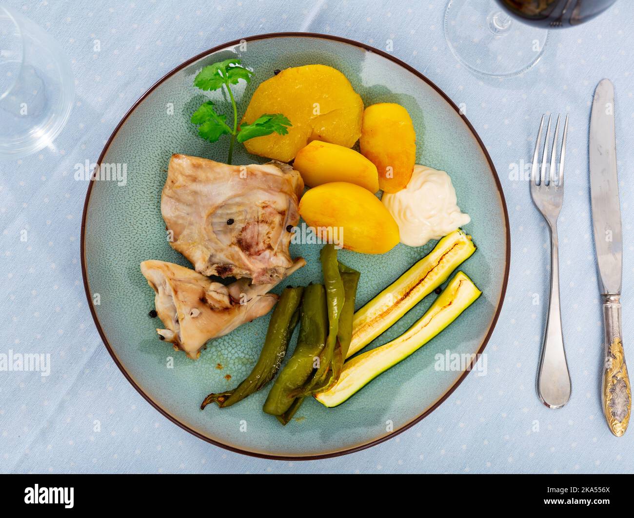 Rabbit meat prepared with vegetables Stock Photo - Alamy