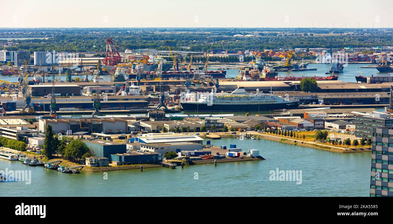 Aerial view of Rotterdam seaport on sunny summer day, Netherlands Stock ...