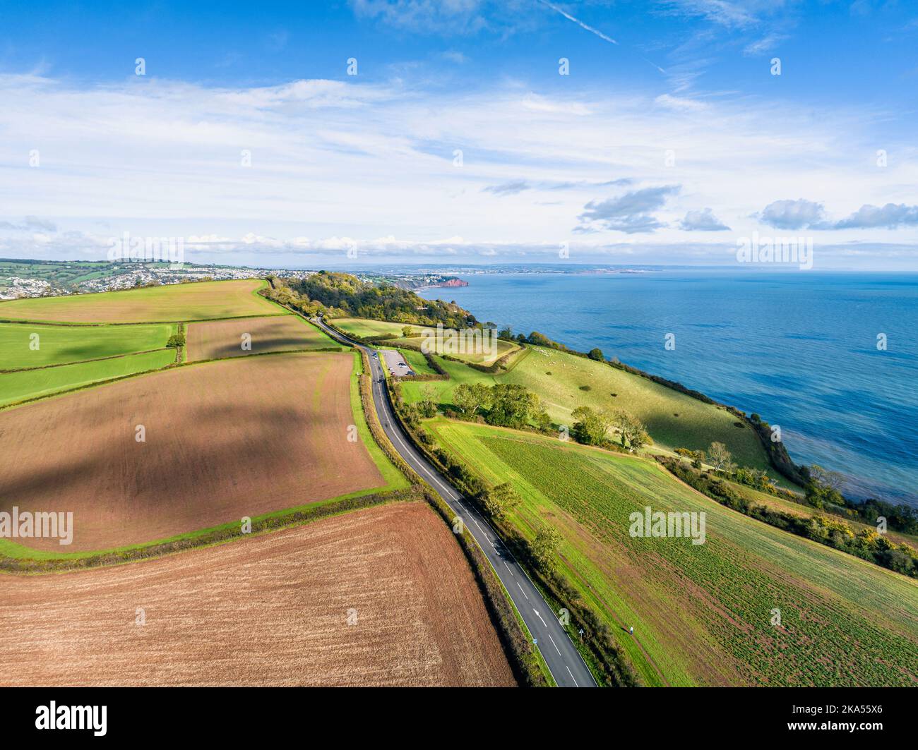 Fields and Farmlands over Labrador Bay, Devon, England Stock Photo - Alamy