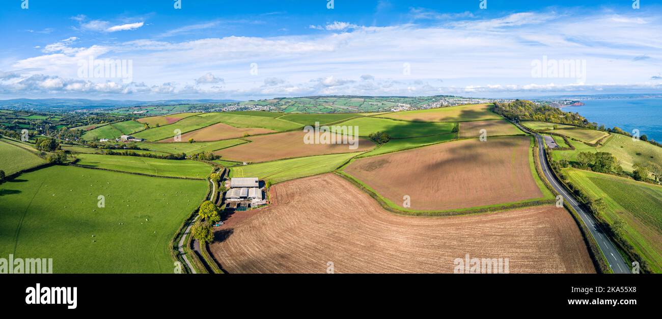 Fields and Farmlands over Labrador Bay, Devon, England Stock Photo - Alamy