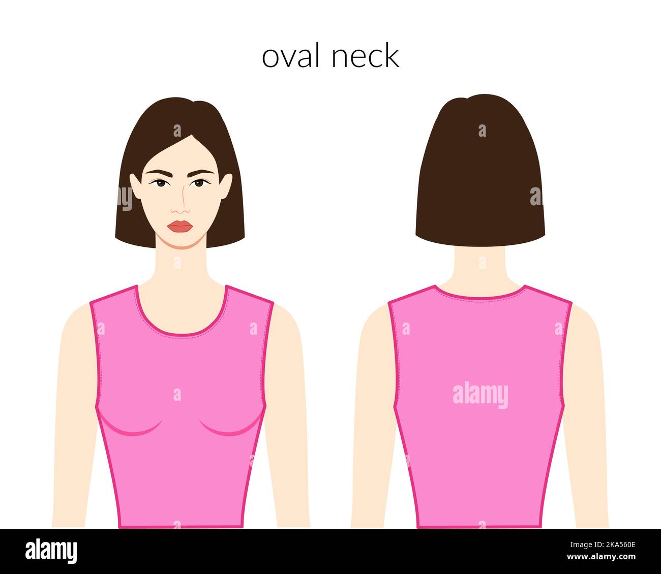 Oval neckline clothes character beautiful lady in pink top, shirt ...