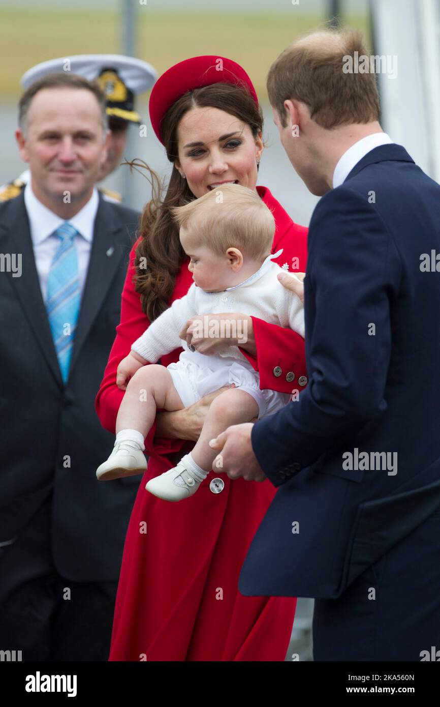 Britain's Prince William and Catherine, Duchess of Cambridge with Prince George with Prime ...