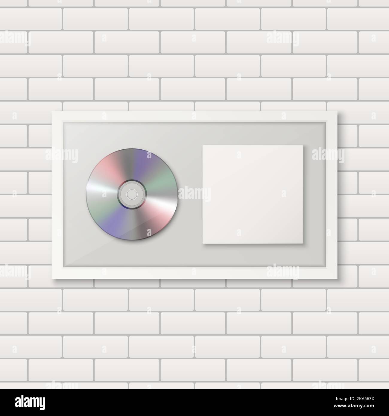 Realistic Vector 3d CD, Label with White CD Cover Frame on White Brick ...