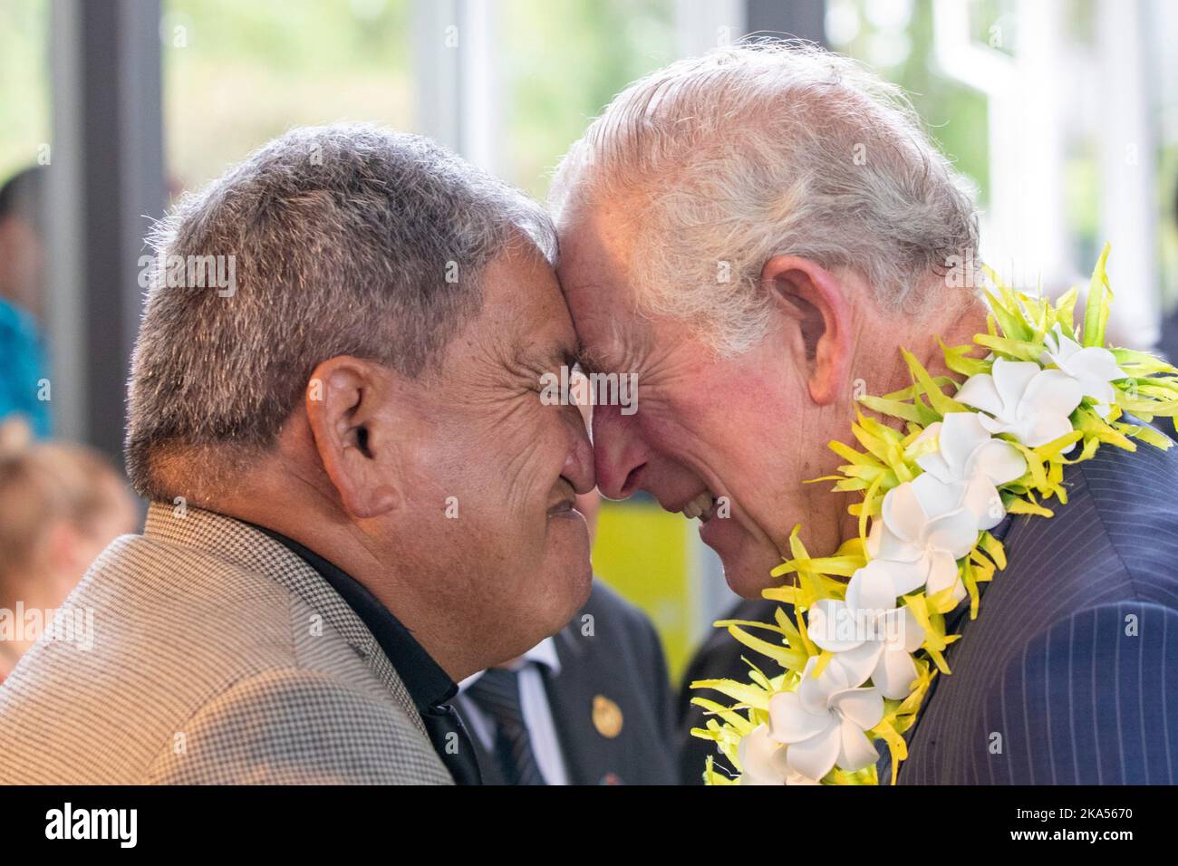 Prince Charles receives a hongi as he and Camilla, Duchess of Cornwall ...