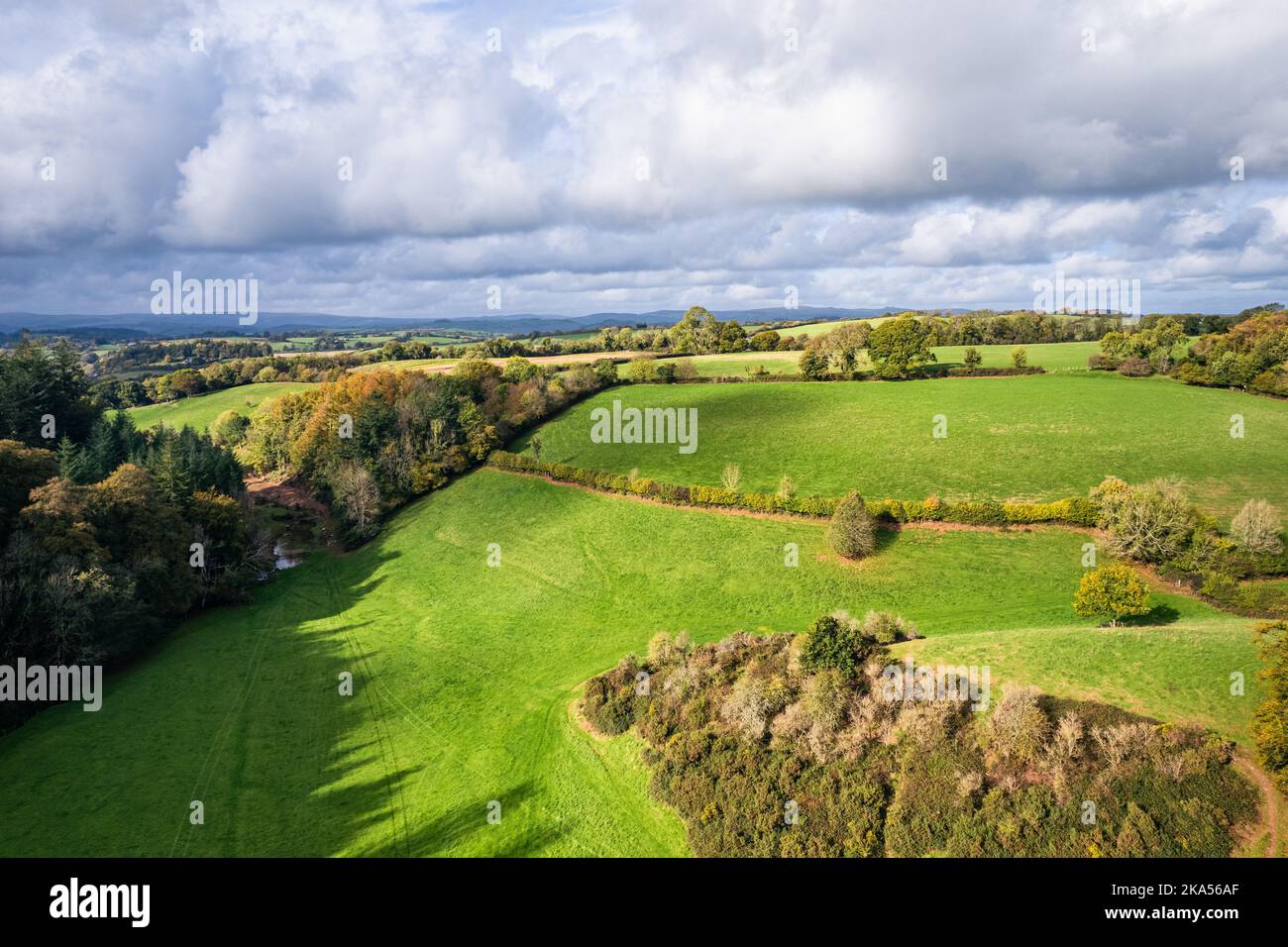 Forests and Farms over Berry Pomeroy, Devon, England, Europe Stock ...