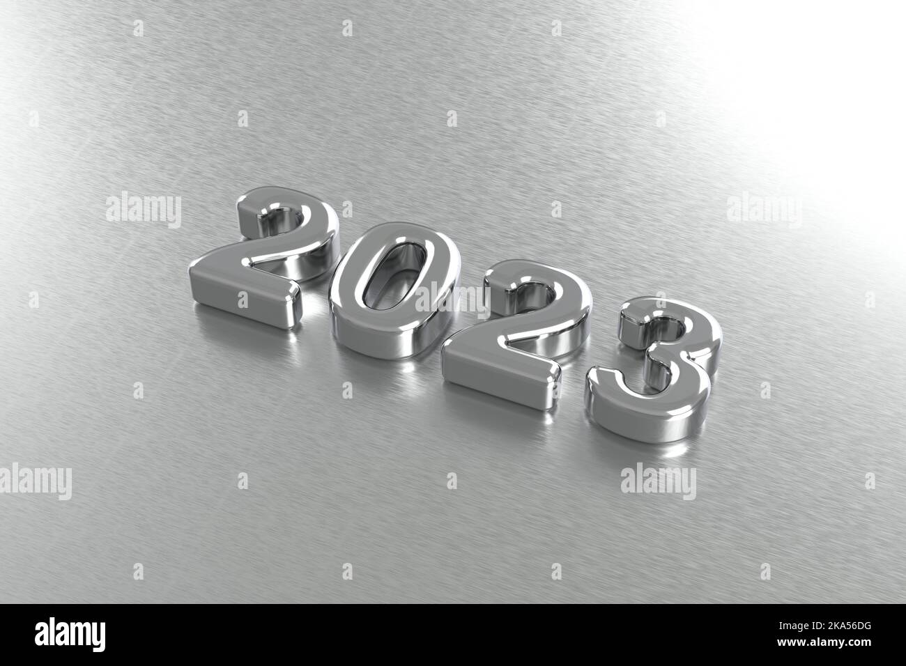 2023 Stainless Steel 3d Numbers on a brushed metal surface, 3d Render ...