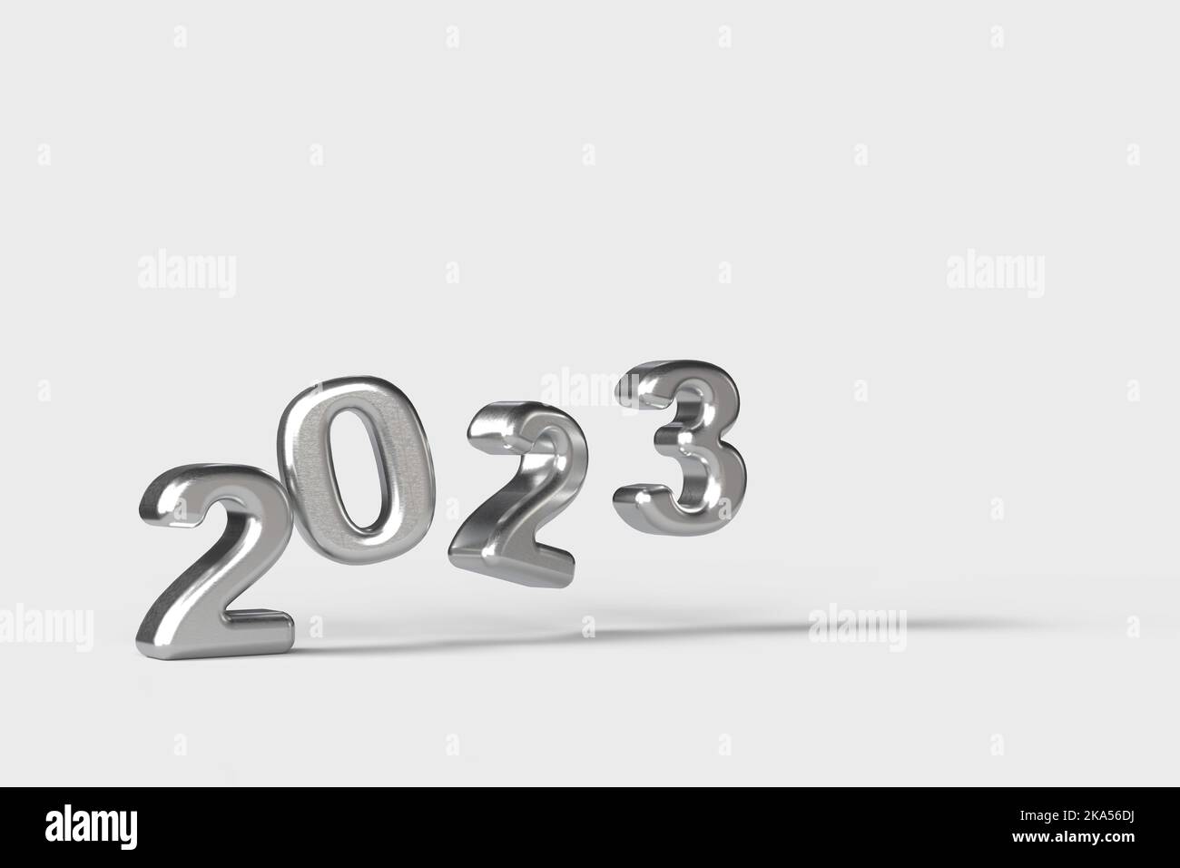 2023 Brushed Metal Steel numbers floating away. 3D render illustration ...