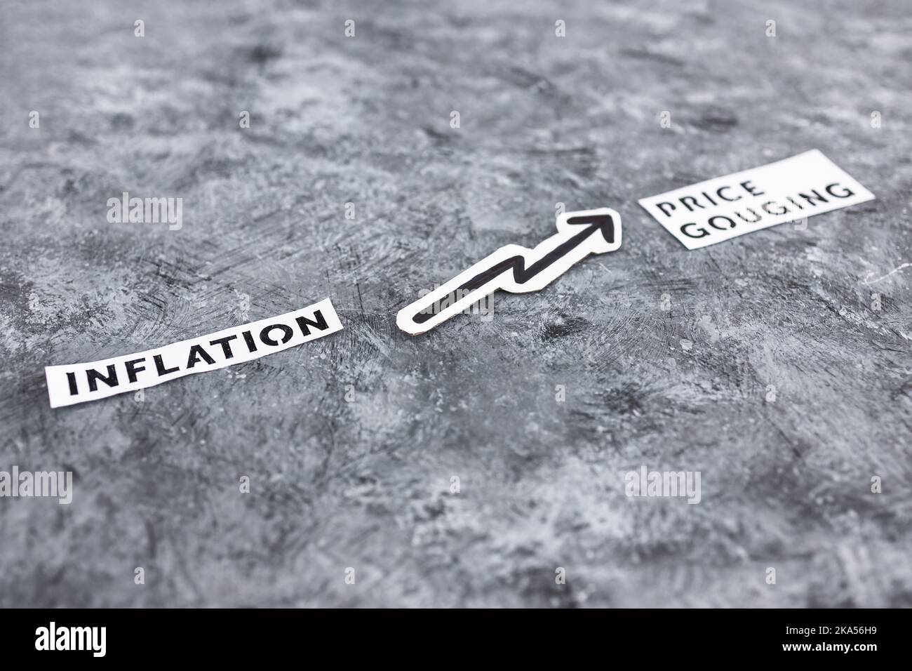 inflation or price gouging text with arrow representing prices going up ...