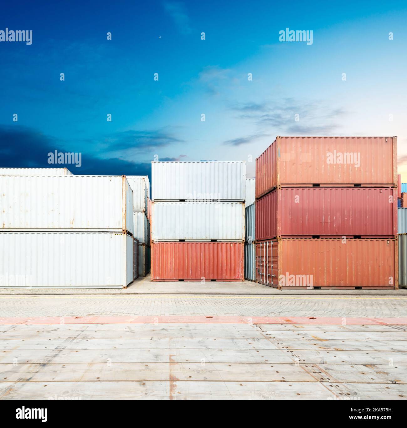 Stack of Cargo Containers at the docks Stock Photo - Alamy