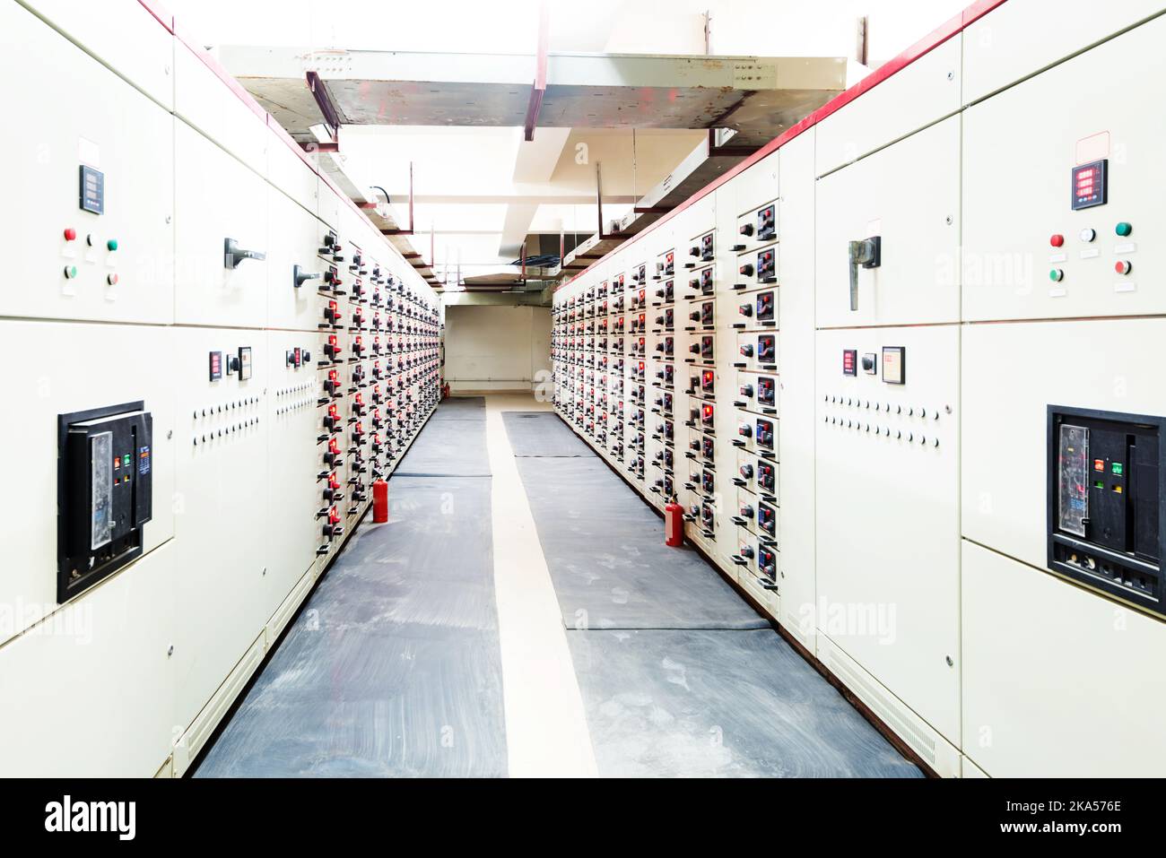 Electrical energy distribution substation in a power plant Stock Photo ...