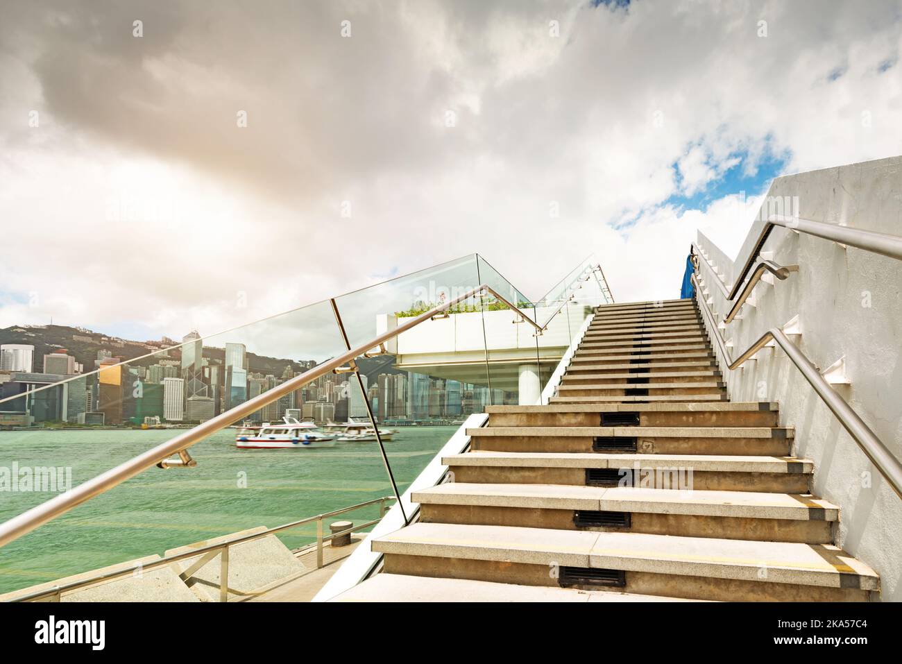 Hong Kong's Victoria Harbour fog sunrise, modern Asian city Stock Photo ...