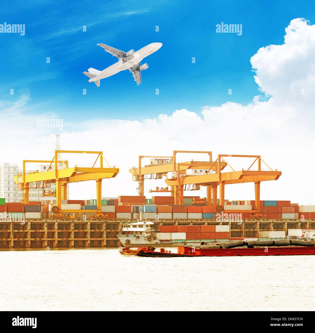 Large container ship in a dock at port Stock Photo - Alamy