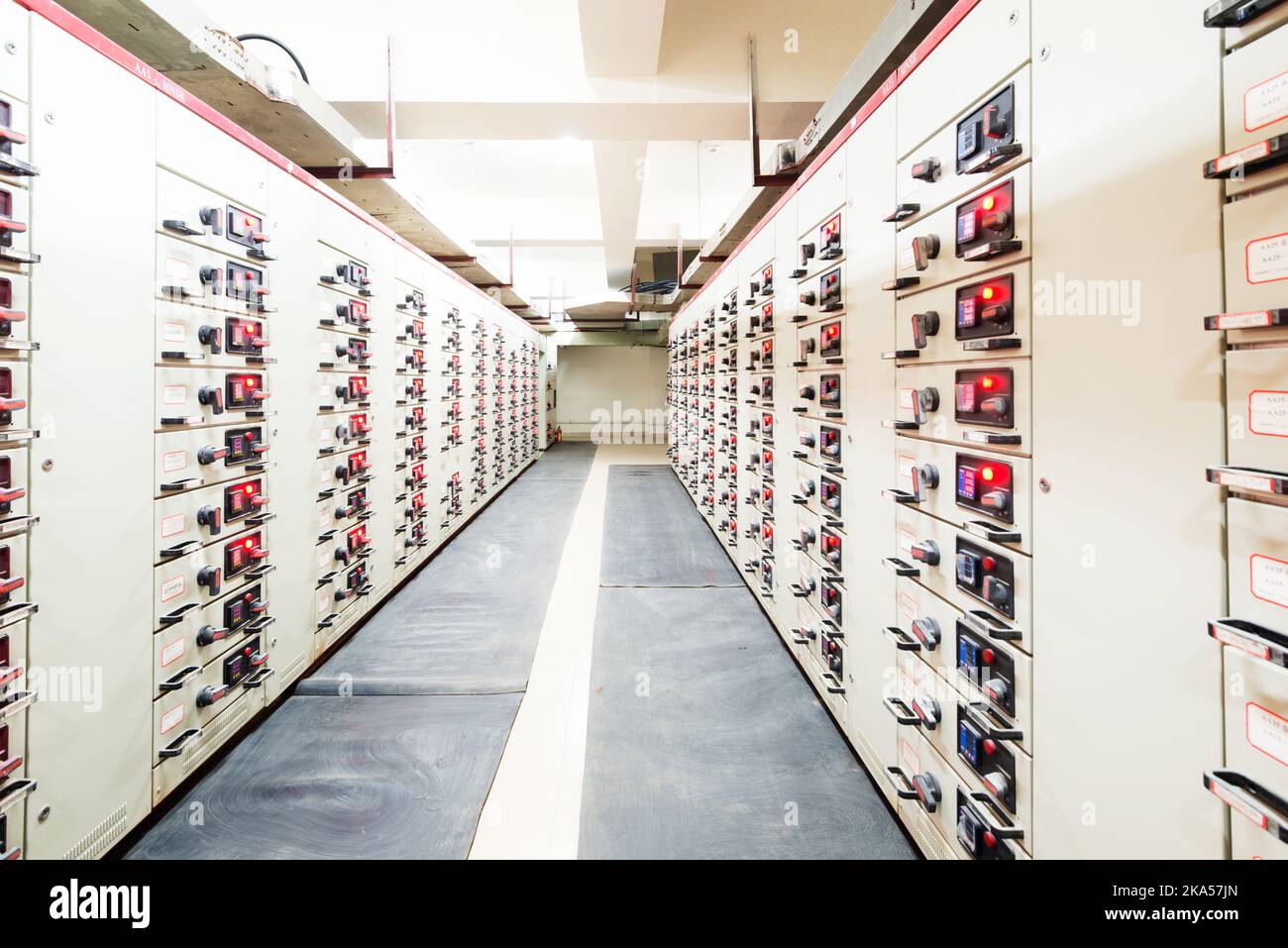 Electrical energy distribution substation in a power plant Stock Photo ...