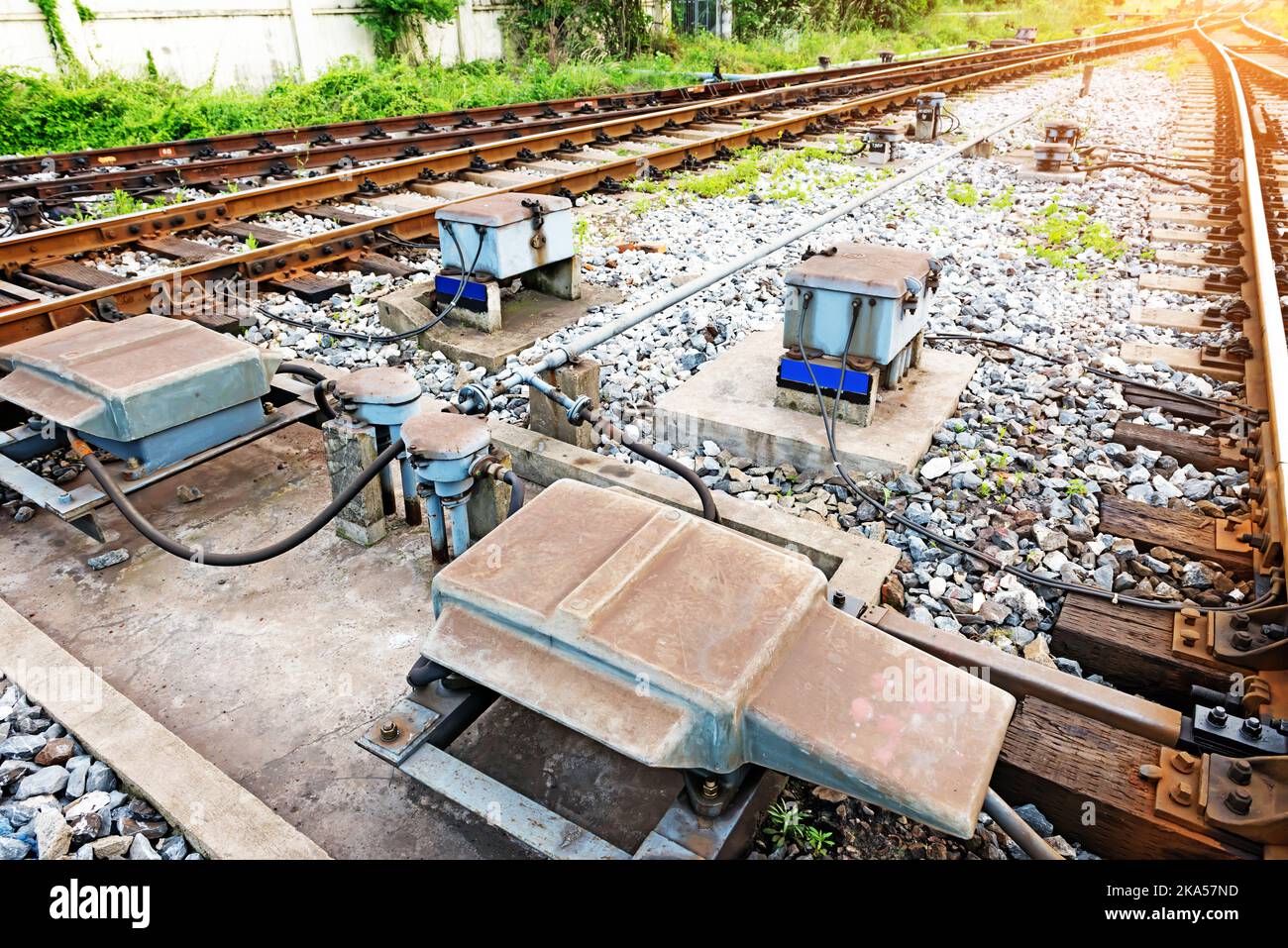 Cargo train platform at sunset with container Stock Photo - Alamy