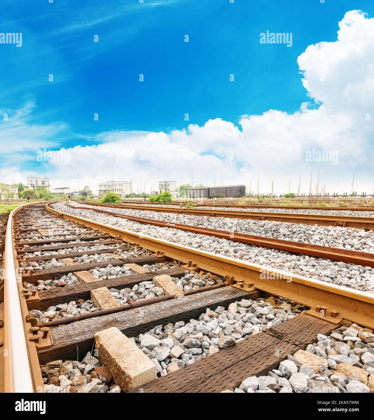 Cargo train platform at sunset with container Stock Photo - Alamy