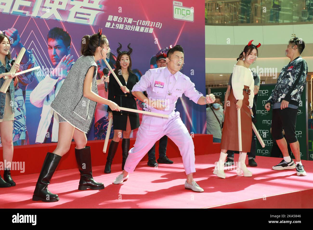 Hong Kong actress and model Natalie Tong Sze-wing and Hong Kong actor and singer Joel Chan Shan ...