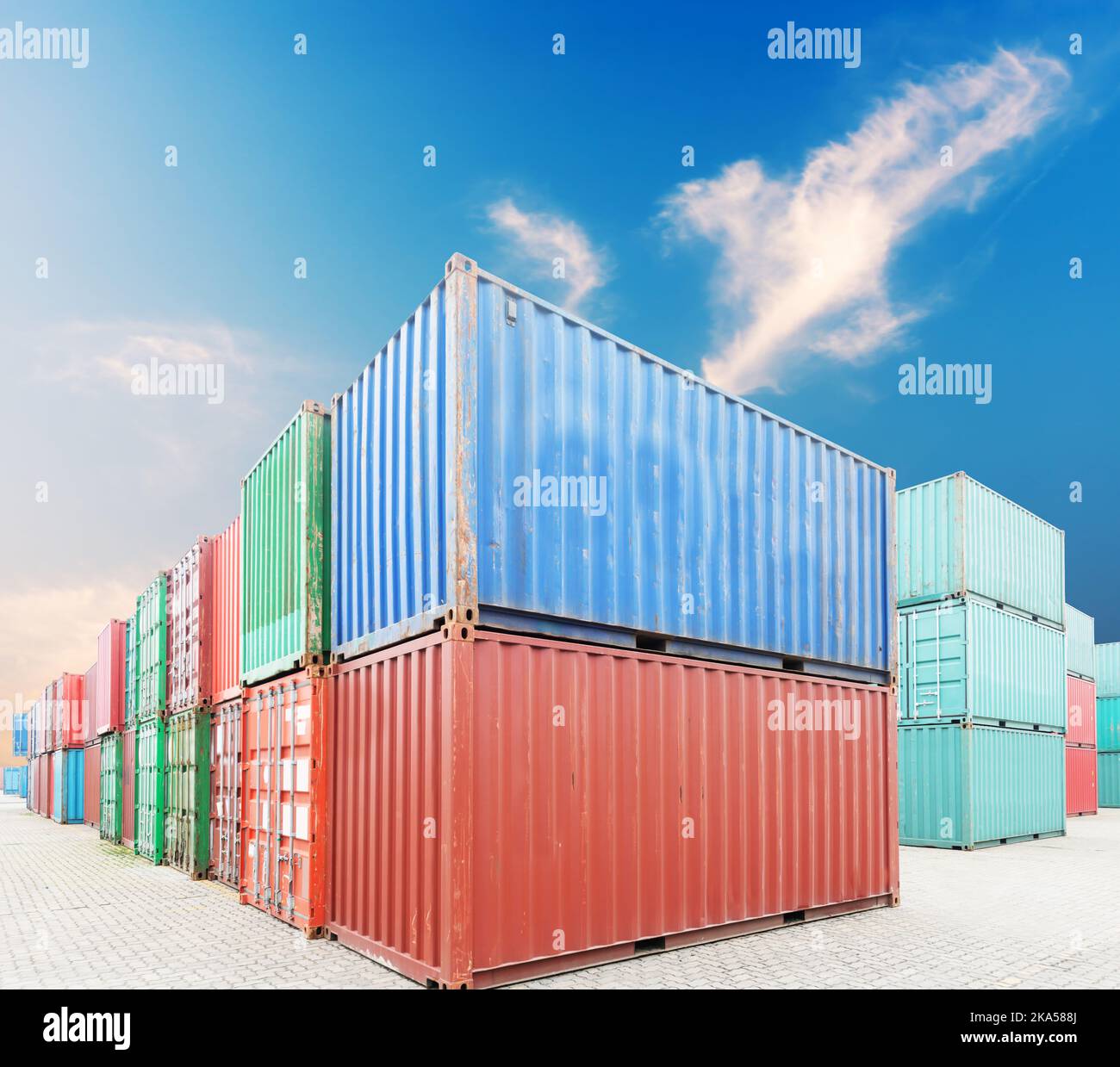 Stack of Cargo Containers at the docks Stock Photo - Alamy
