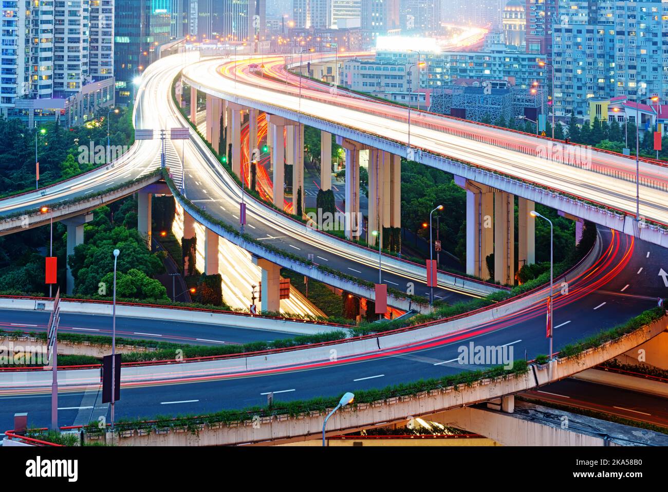 shanghai interchange overpass and elevated road in nightfall Stock ...