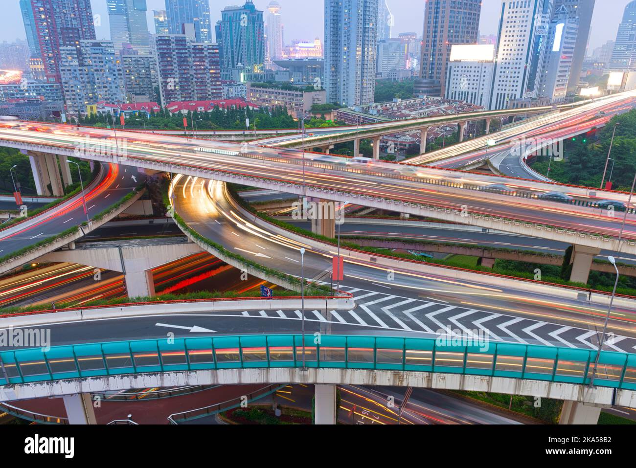 shanghai interchange overpass and elevated road in nightfall Stock ...