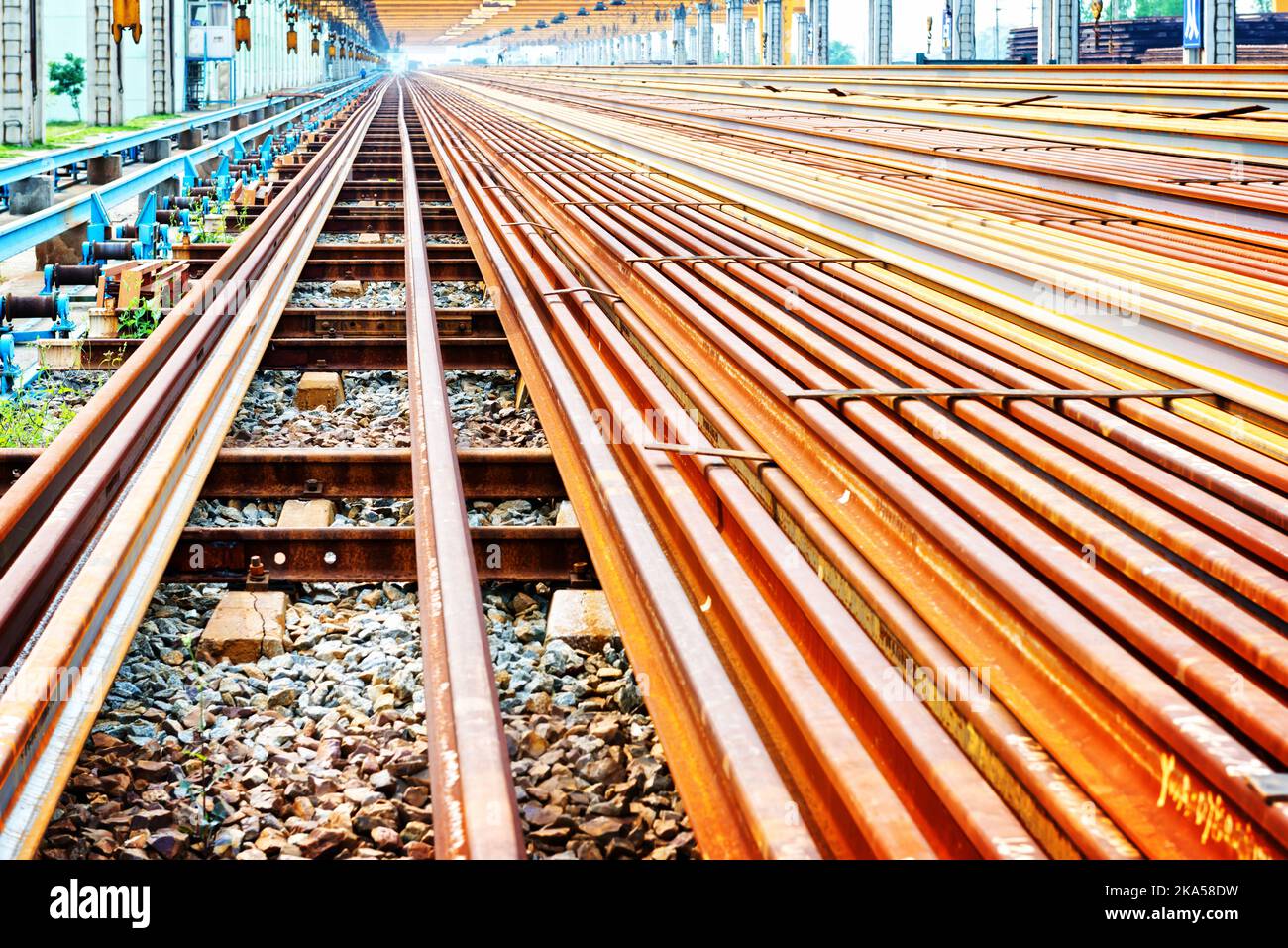 Steel pipes on the rack Stock Photo - Alamy