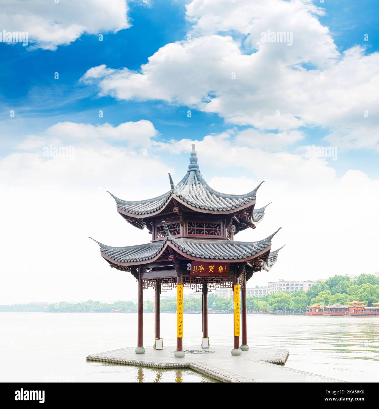 ancient pavilion on the west lake in hangzhou,China Stock Photo - Alamy