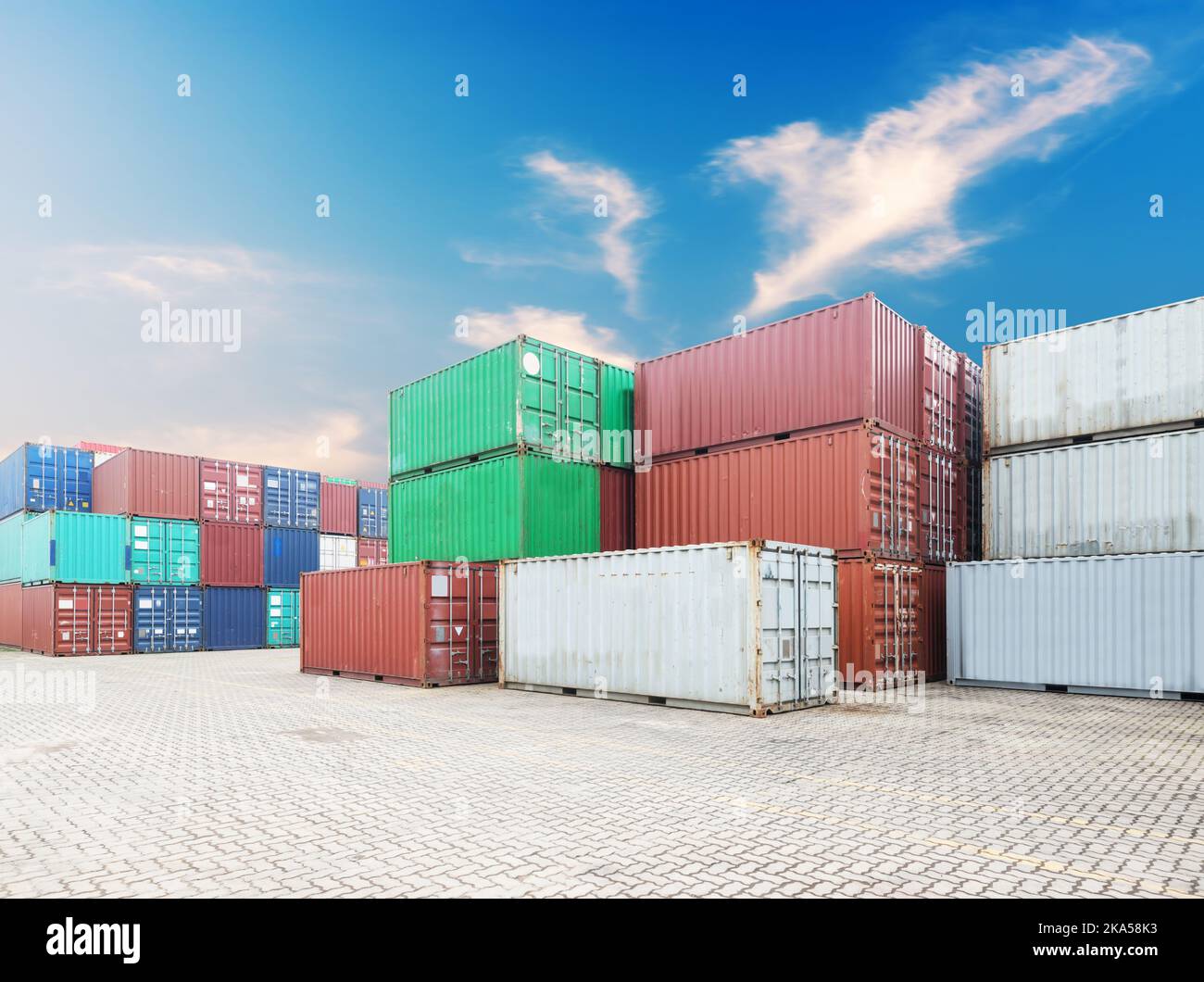 Stack of Cargo Containers at the docks Stock Photo - Alamy