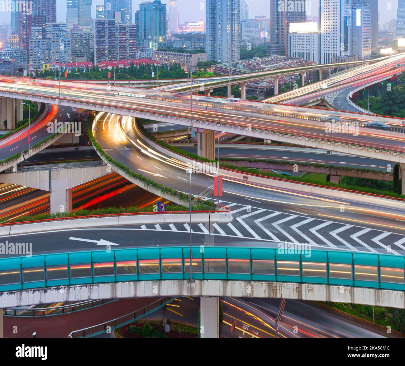 shanghai interchange overpass and elevated road in nightfall Stock ...