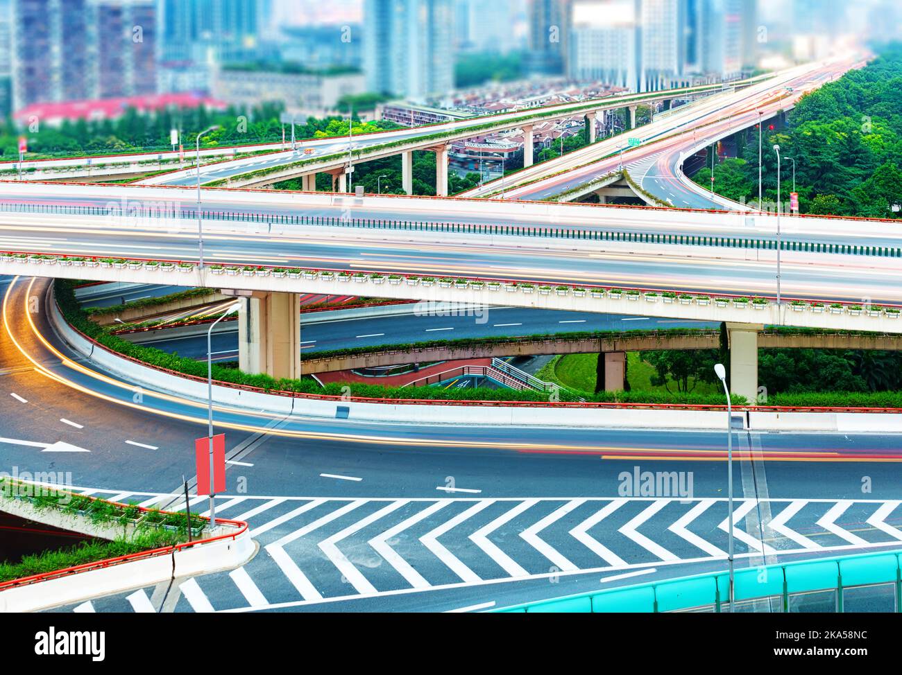 shanghai interchange overpass and elevated road in nightfall Stock ...