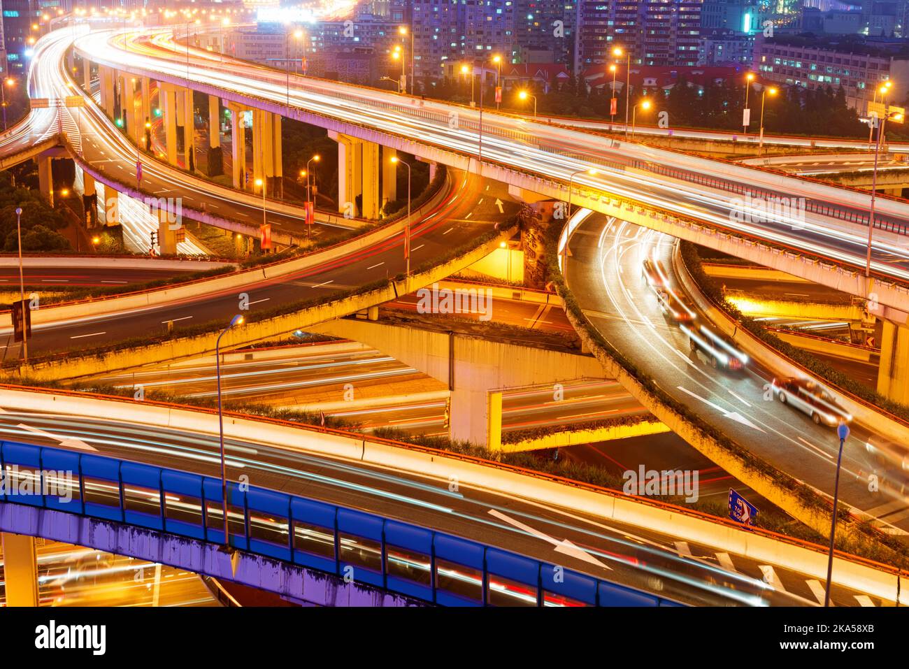 shanghai interchange overpass and elevated road in nightfall Stock ...