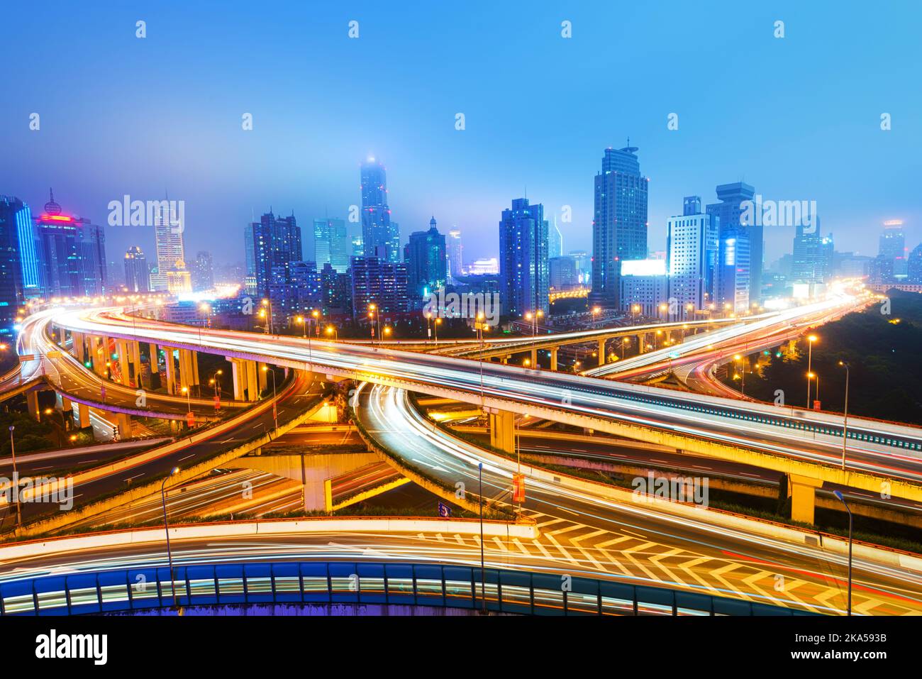 shanghai interchange overpass and elevated road in nightfall Stock ...