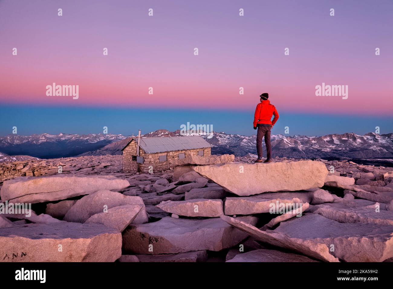 Mount Whitney summit at sunrise, John Muir Trail, Sierra Nevada ...