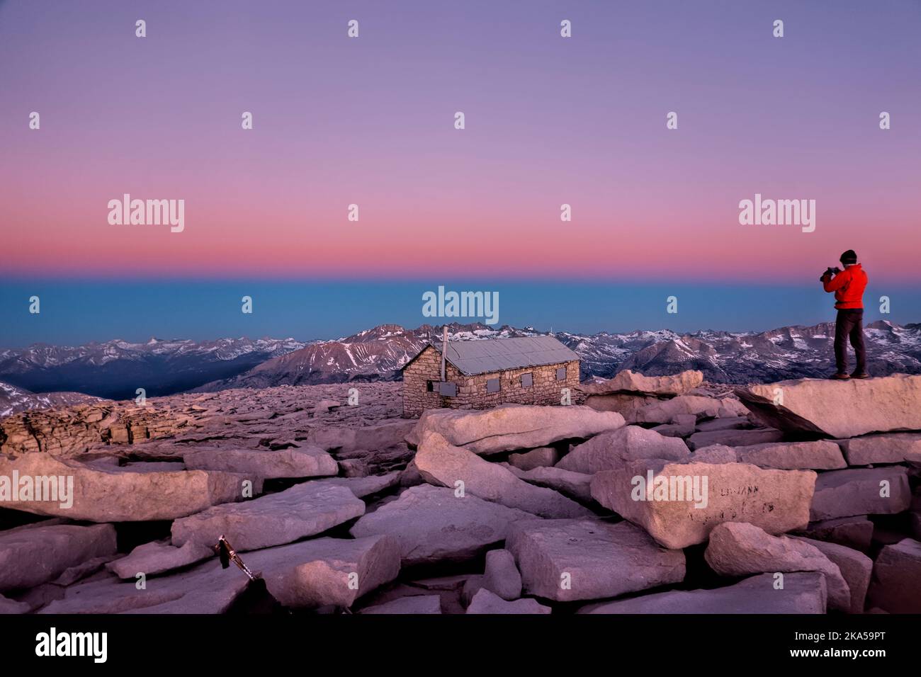 Mount Whitney summit at sunrise, John Muir Trail, Sierra Nevada ...