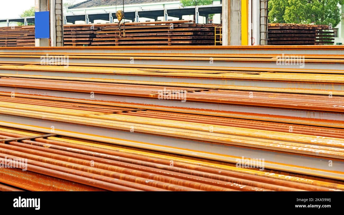 Steel pipes on the rack Stock Photo - Alamy