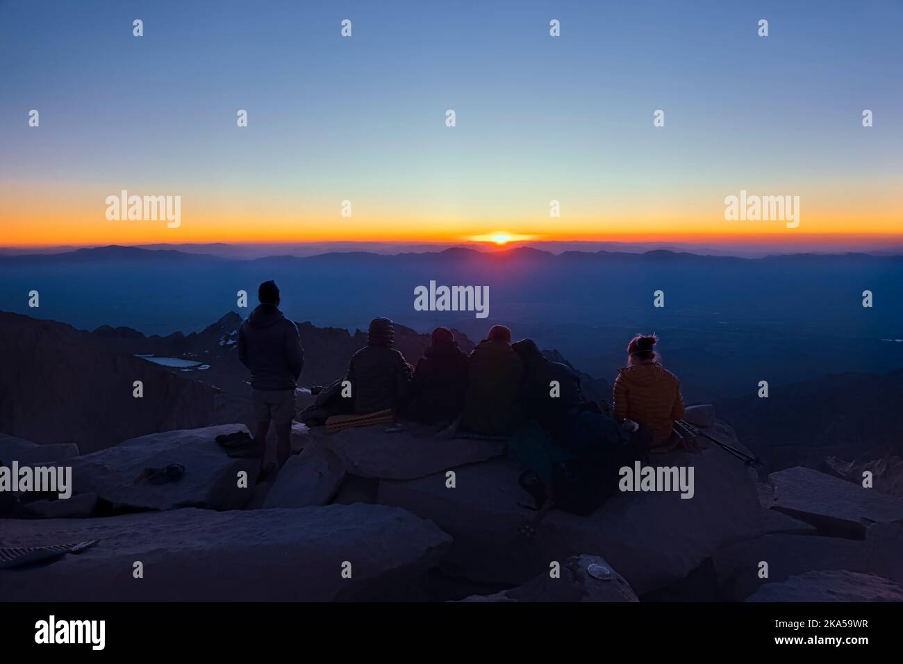Mount Whitney summit at sunrise, John Muir Trail, Sierra Nevada ...