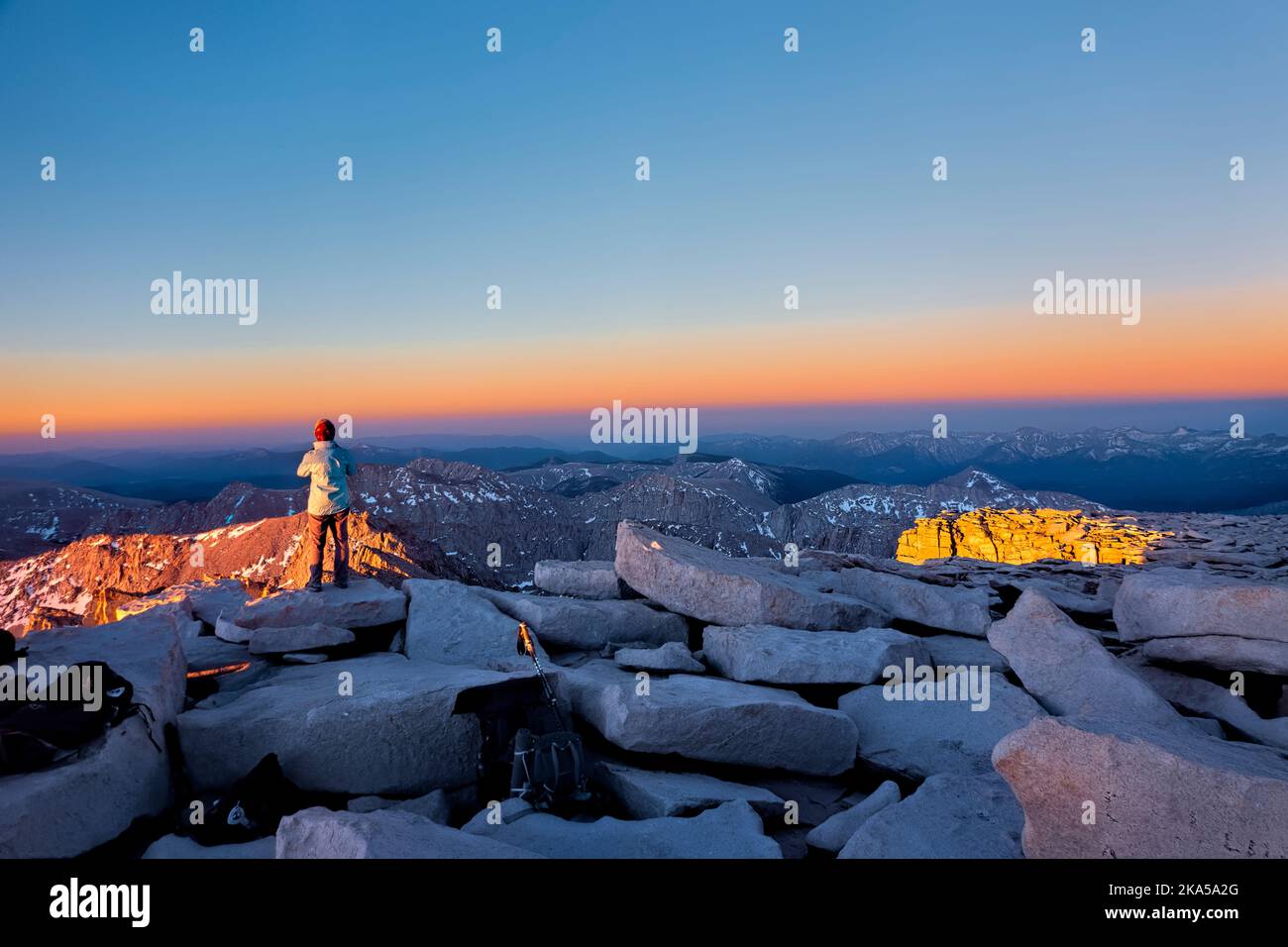 Mount Whitney summit at sunrise, John Muir Trail, Sierra Nevada ...