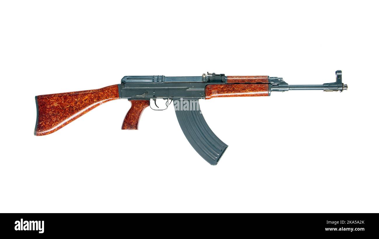 The historic assault rifle - Sa58 submachine gun, isolated on white ...