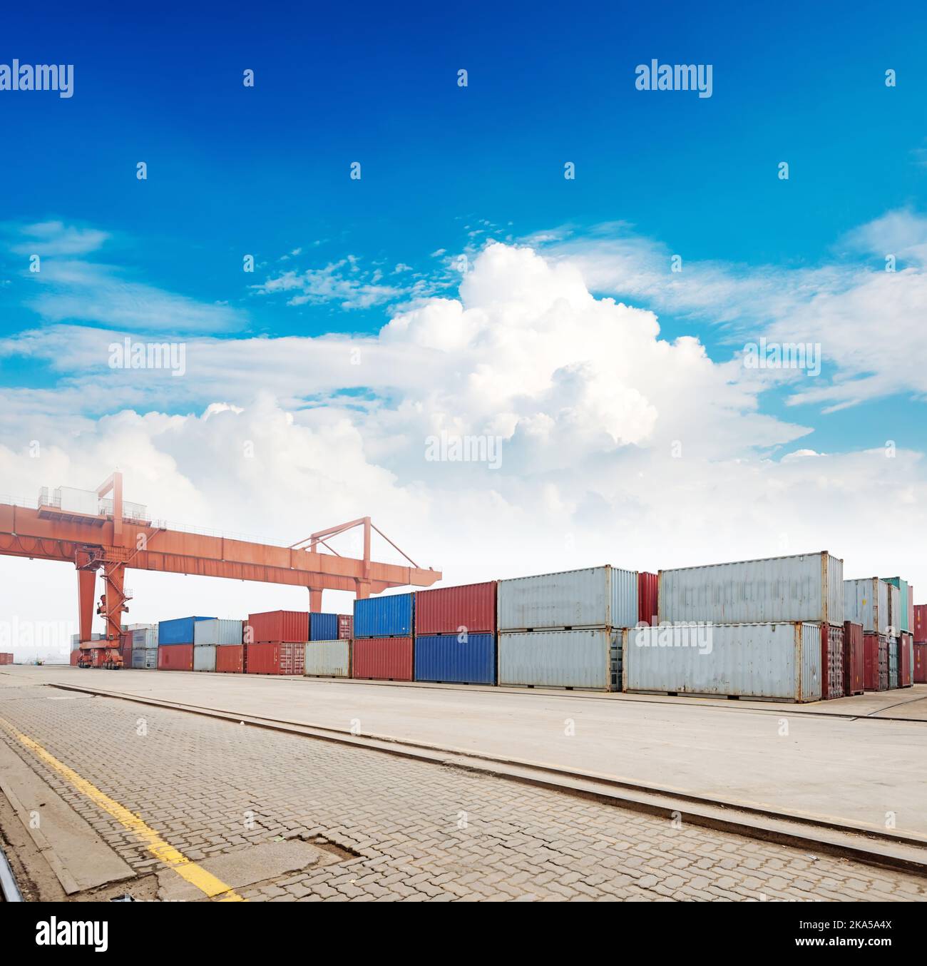 Stack of Cargo Containers at the docks Stock Photo - Alamy