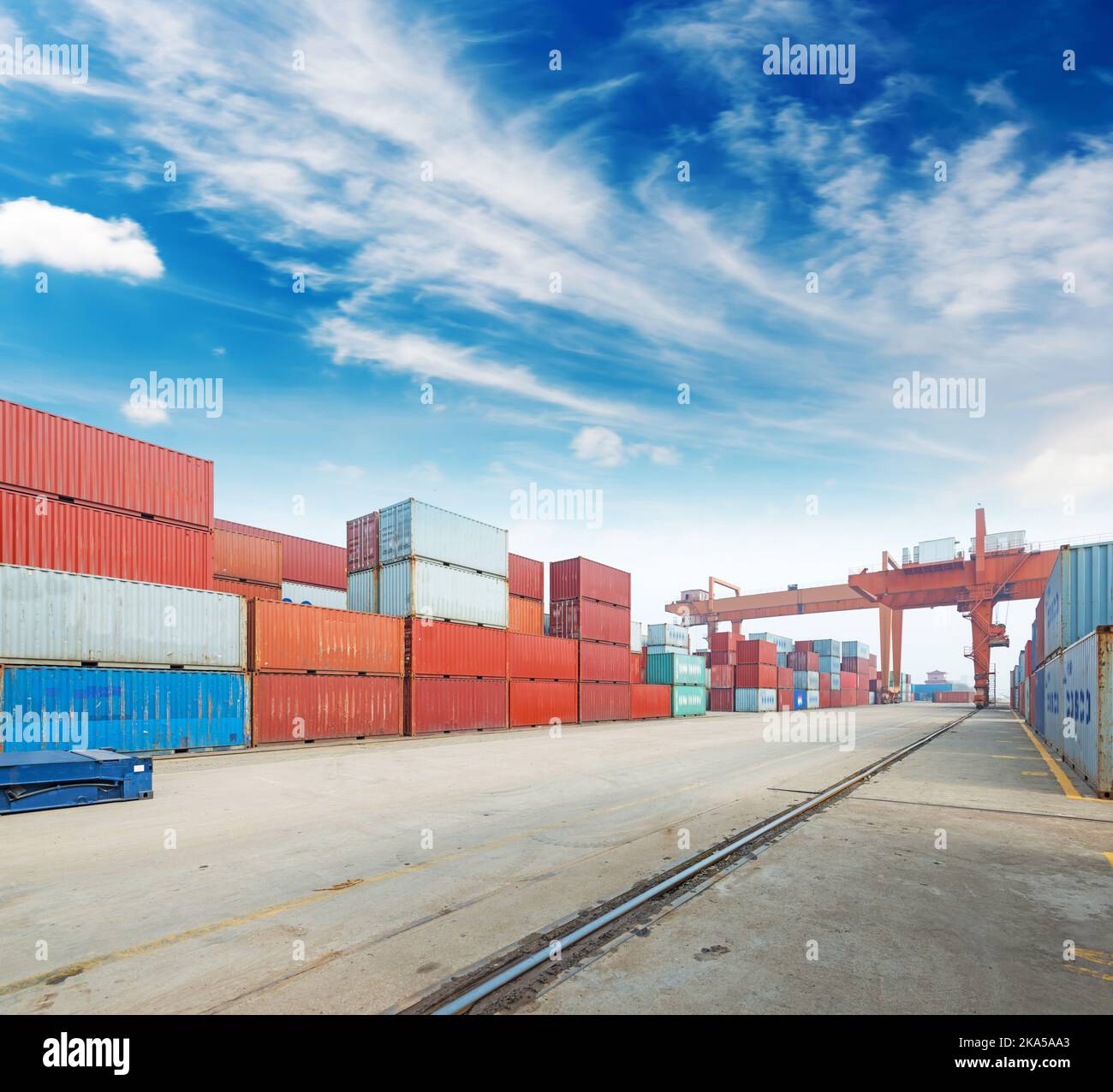 Stack of Cargo Containers at the docks Stock Photo - Alamy