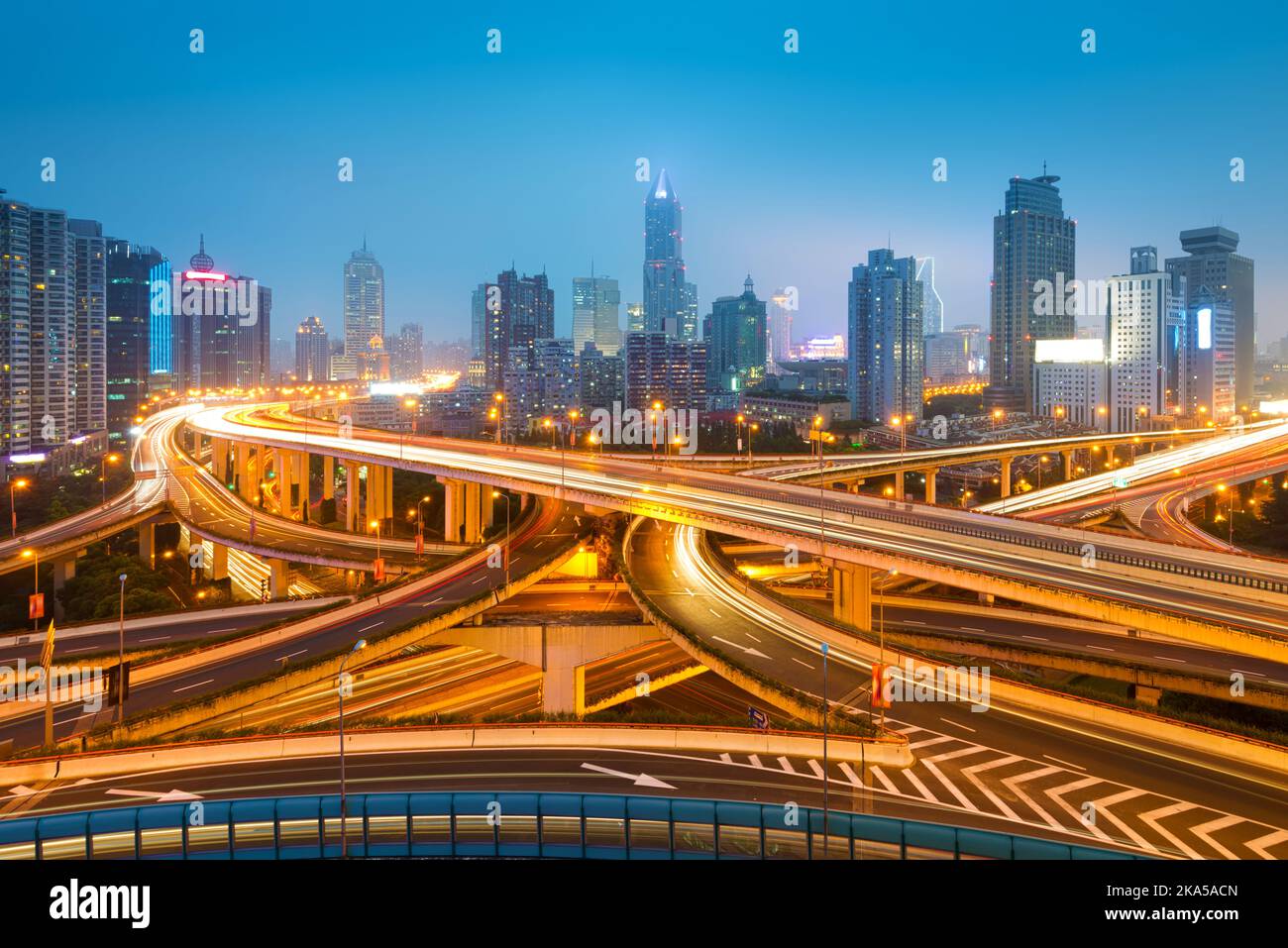 shanghai interchange overpass and elevated road in nightfall Stock ...